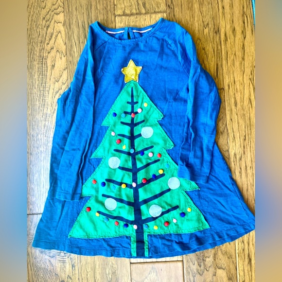 Mini Boden | Dresses | Mini Boden Blue Christmas Tree Appliqu A Line ...
